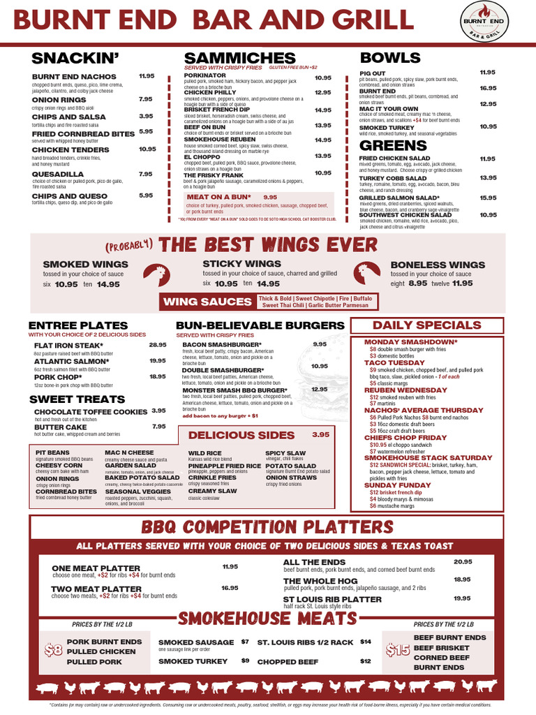 Burnt End de Soto Menu 11 24 | PDF | Sausage | Hamburgers
