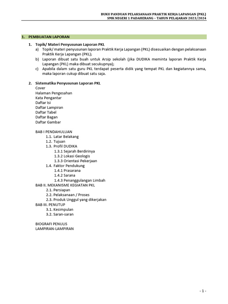 Panduan Penulisan Laporan PKL 2023 | PDF