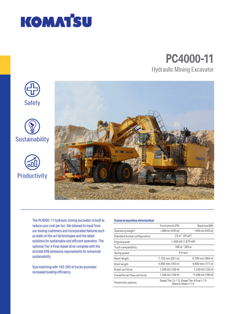 Komatsu PC4000-11 Excavator Specs | PDF | Engines | Brake