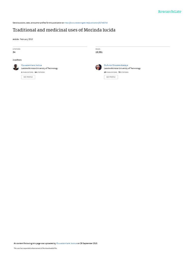 Traditional and Medicinal Uses of Morinda Lucida | PDF | Leaf