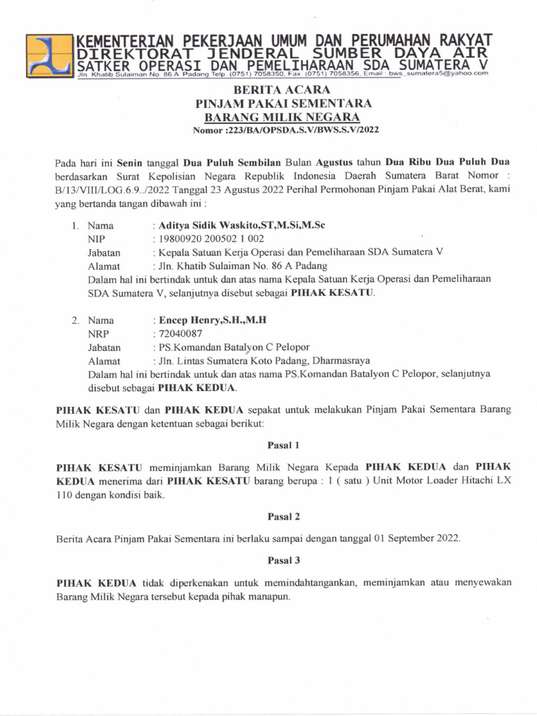 Ba Surat Pinjam Pakai | PDF