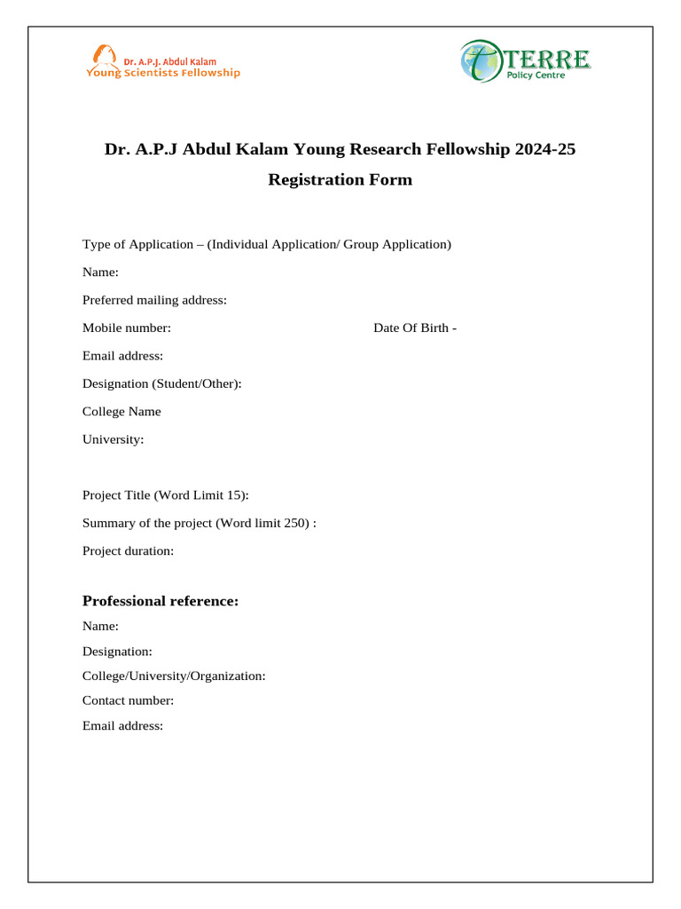 APJ-Kalam-Registration-Form-2024-25 | PDF | Intellectual Property Law