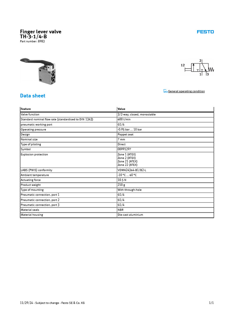 Finger Lever Valve TH-3-1 - 4-B | PDF
