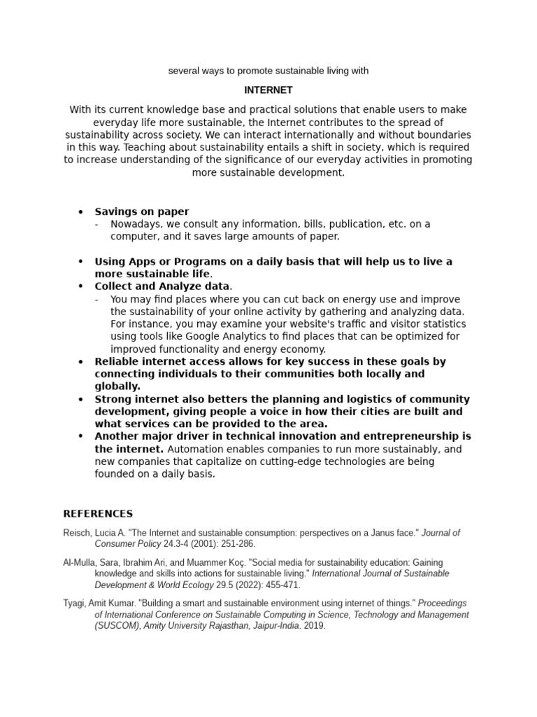 Sustainable Living Through the Internet | PDF | Internet | Sustainability