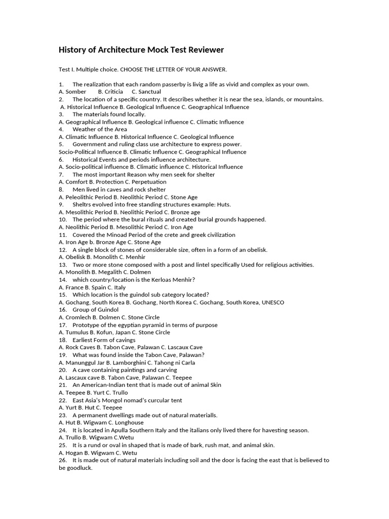 Architecture History Mock Test Review | PDF | Egyptian Pyramids
