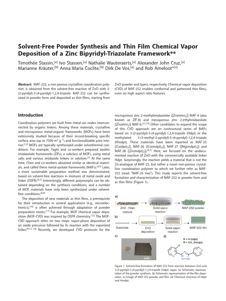 2019 Solvent-Free Powder Synthesis and Thin Film FOR REPOSITORY | PDF | Chemical Vapor ...