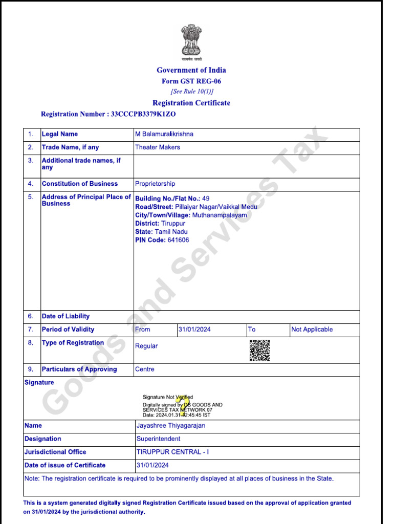 GST Registration Certificate | PDF