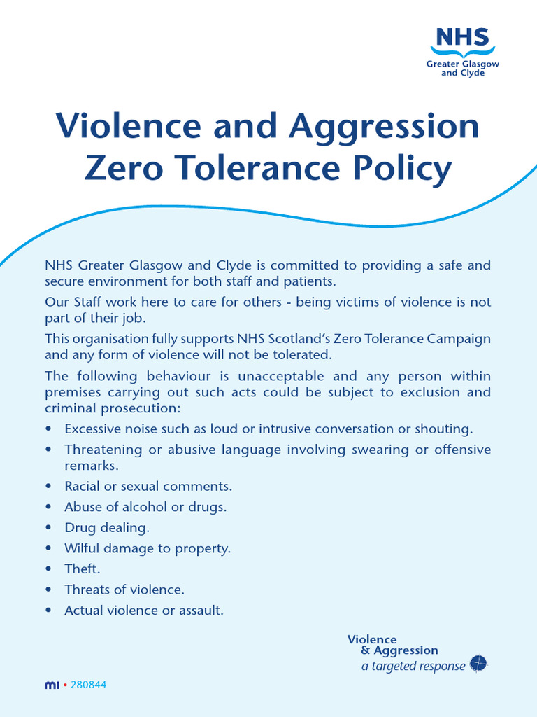 Violence Zero Tolerance Poster Pharmacy | PDF