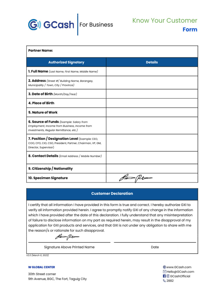 GCash KYC Form v2.0 | PDF | Business | Corporate Governance GCash KYC Form v2.0 | PDF | Business | Corporate Governance