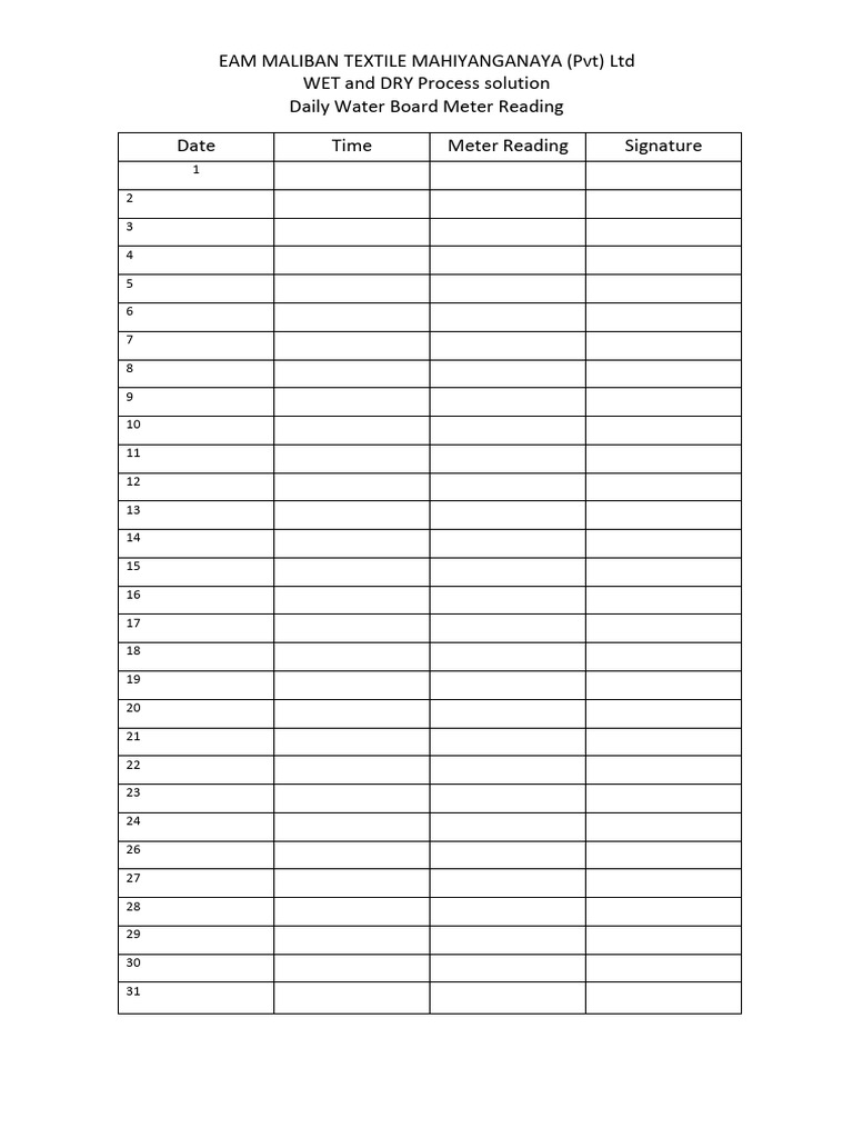 Daily Water Meter Reading Log | PDF