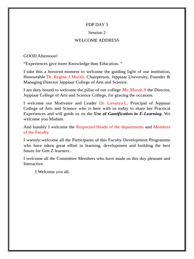 welcome speech | PDF