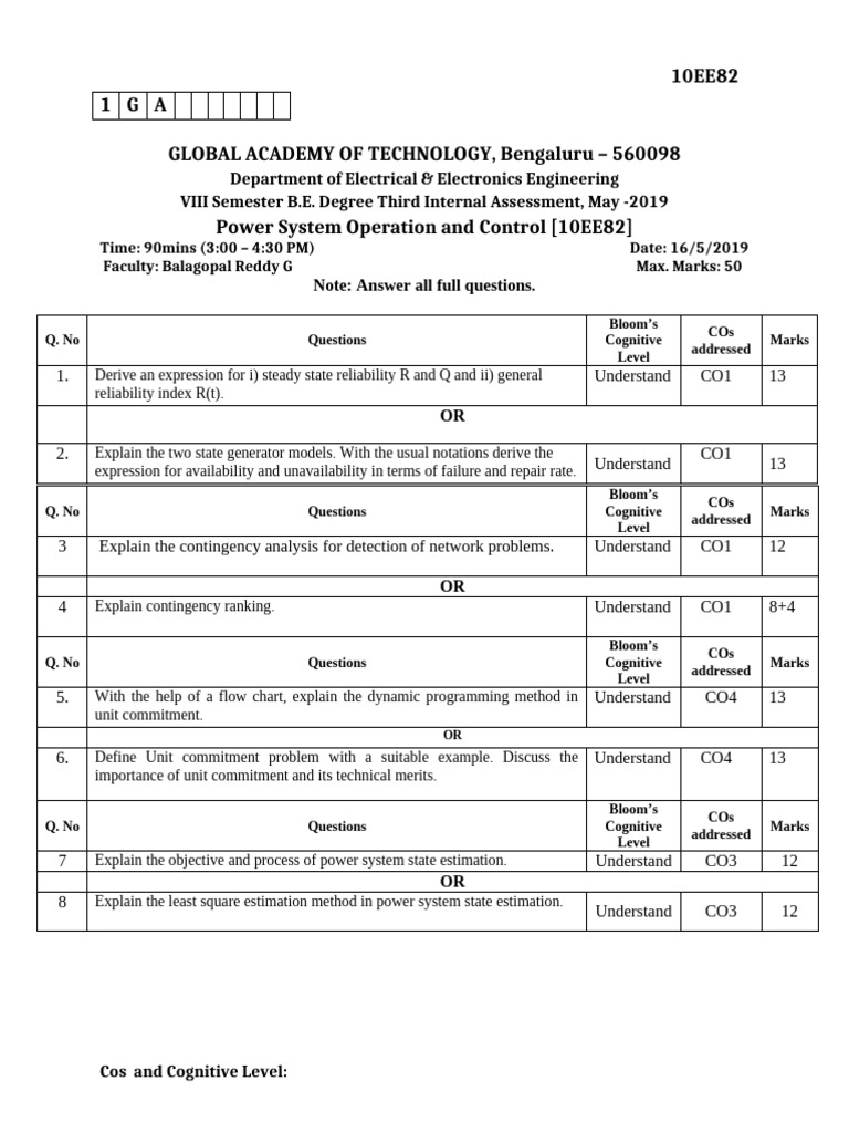 10EE82 PSOC III IA 2019 Set2 | PDF | Reliability Engineering | System