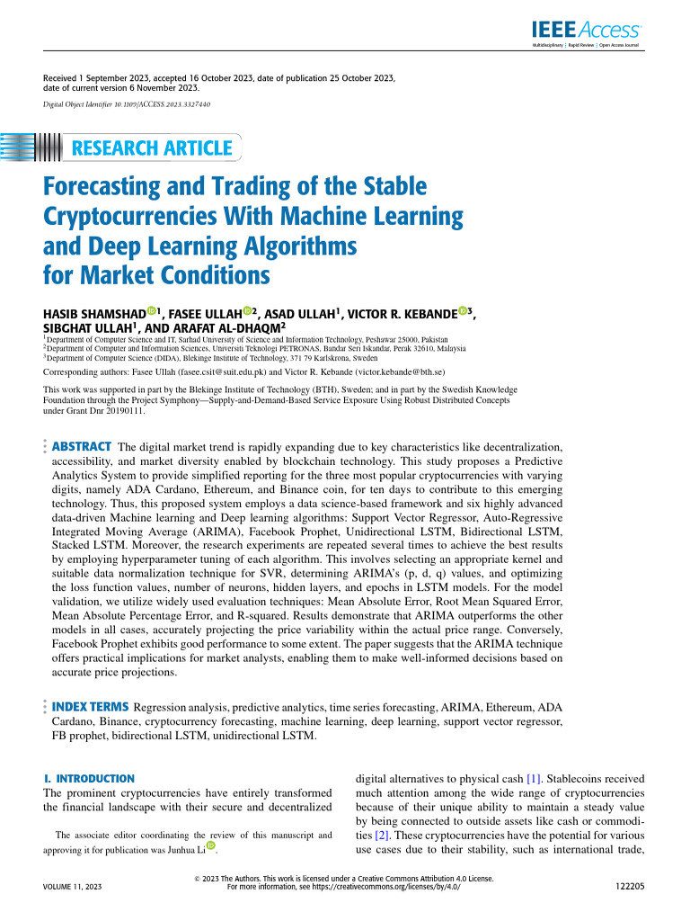 Forecasting and Trading of The Stable Cryptocurrencies With Machine ...
