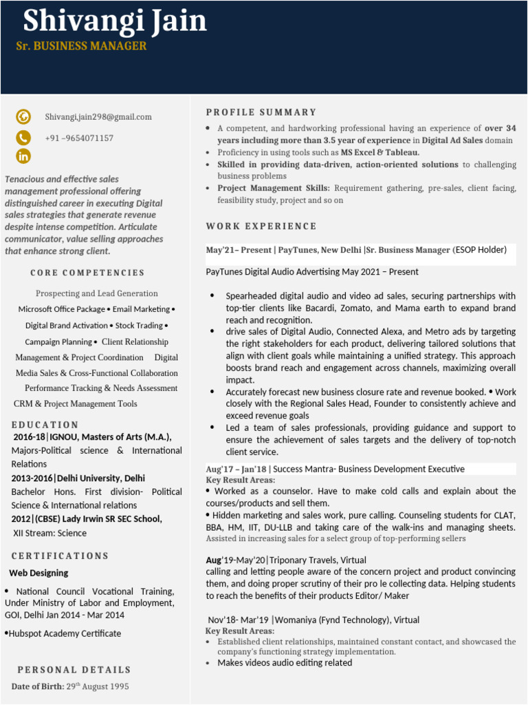 Shivangi Jain CV 2024 New New | PDF | Brand | Customer Relationship Management