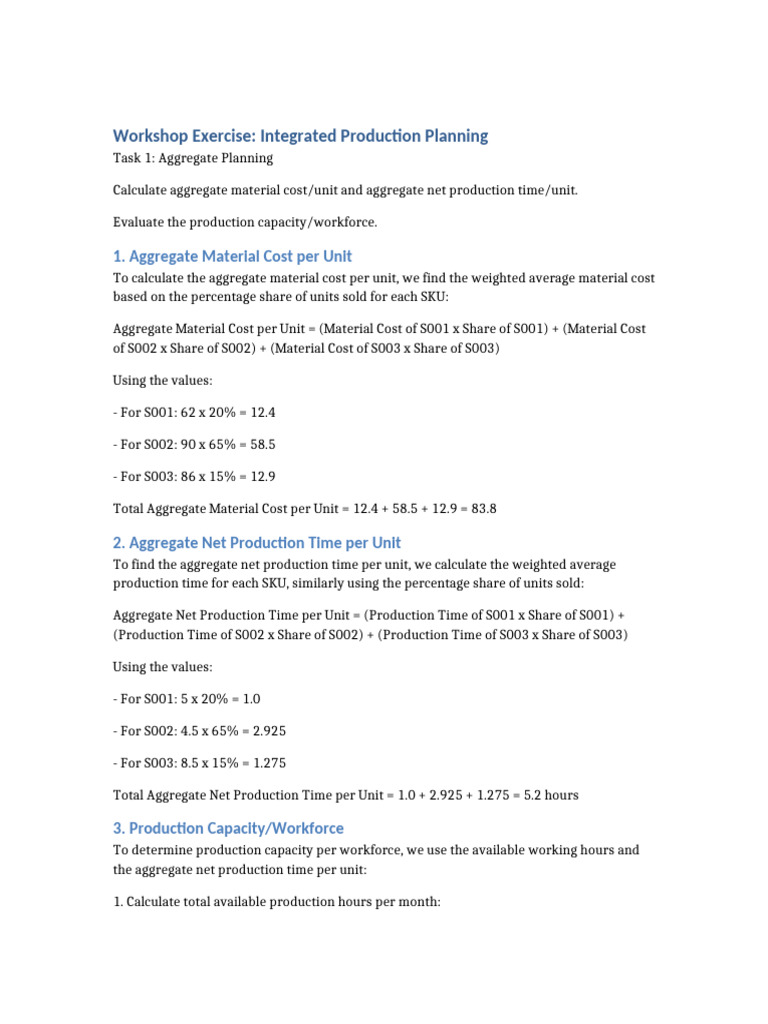 Aggregate Production Planning Task 1 | PDF