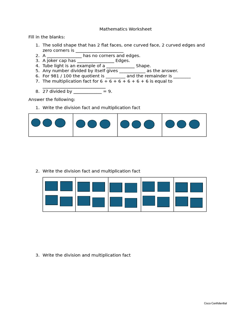 Mathematics Worksheet - Class 3 | PDF | Multiplication | Elementary ...