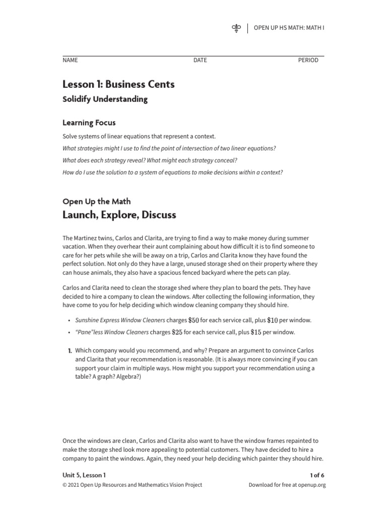 Advanced Integrated Math 1, Unit 5 Lessons | PDF | Equations | Mathematics