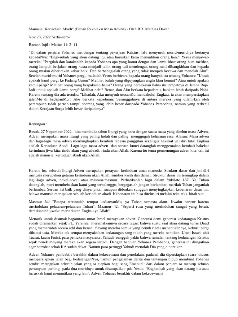 Bahan Rekoleksi Adven | PDF
