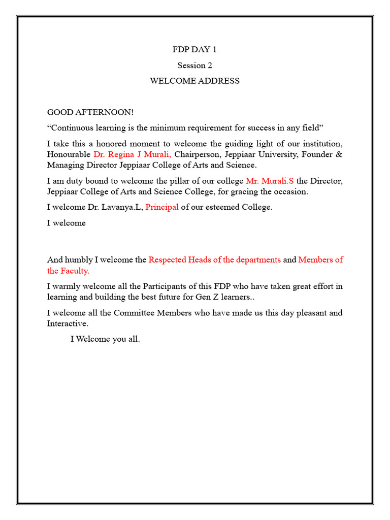 welcome speech | PDF