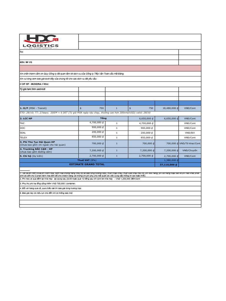 HDG - CIF QUOTATION HP - MUNDRA - 40'' - MSK | PDF