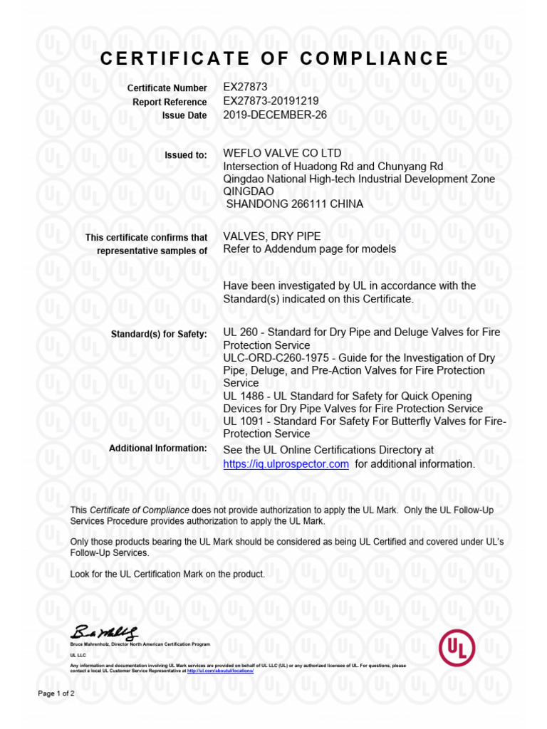 F2511 2522 2512 EX27873-20191219-CertificateofCompliance | PDF | Safety