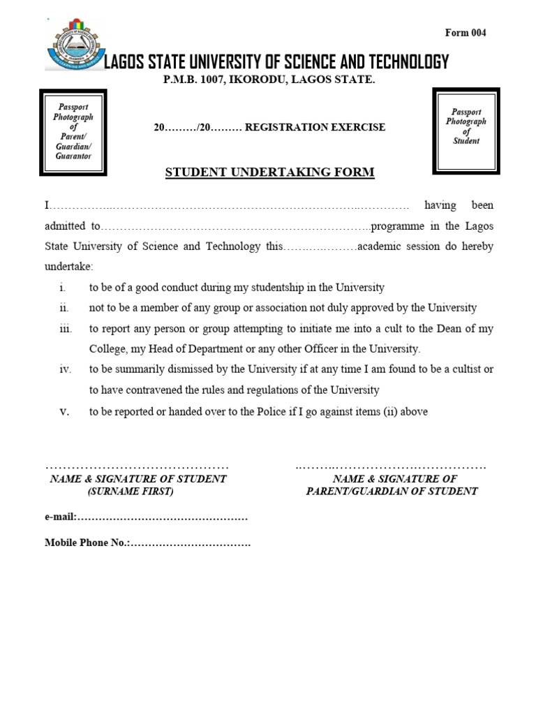 Student Undertaking Form 004 | PDF