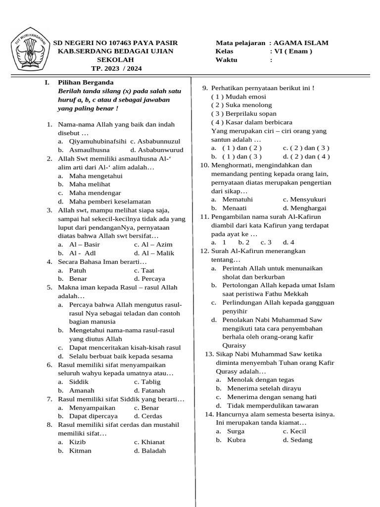 Soal Kelas 6 Agama Islm | PDF