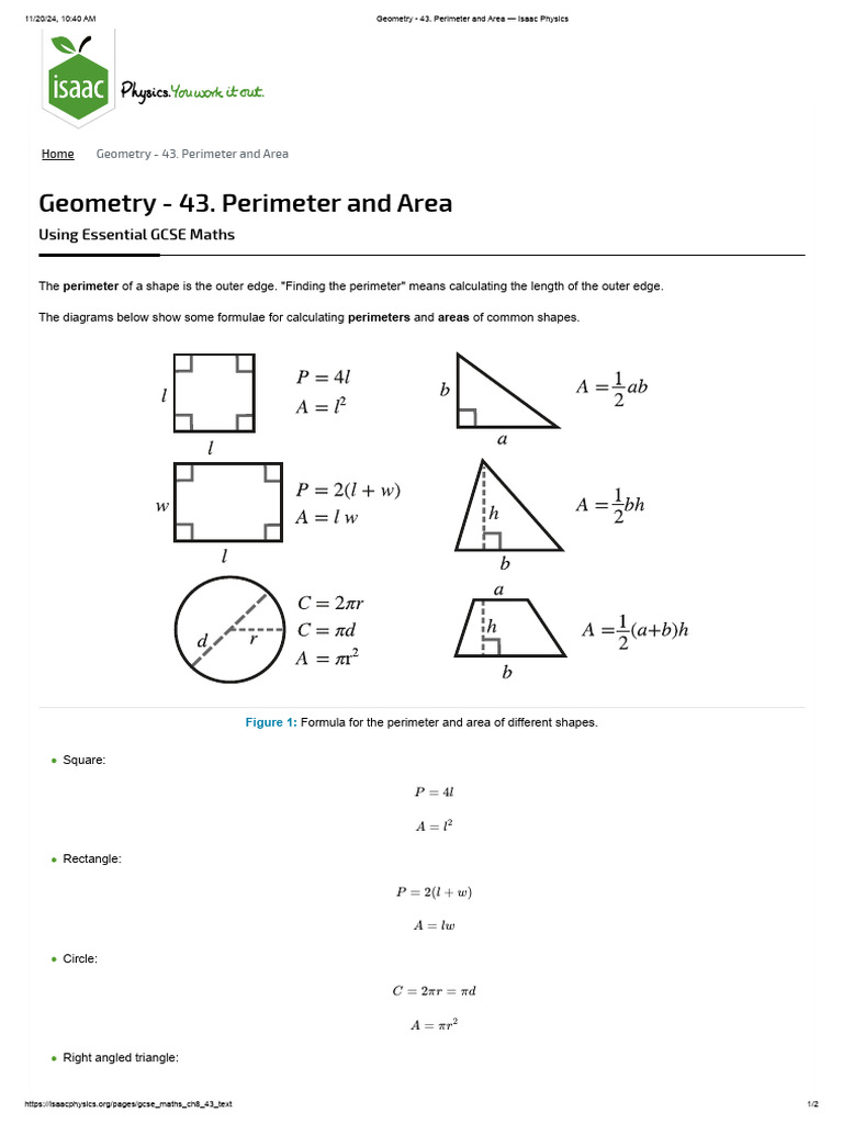 Geometry - 43. Perimeter and Area - Isaac Physics | PDF | Area | Geometry