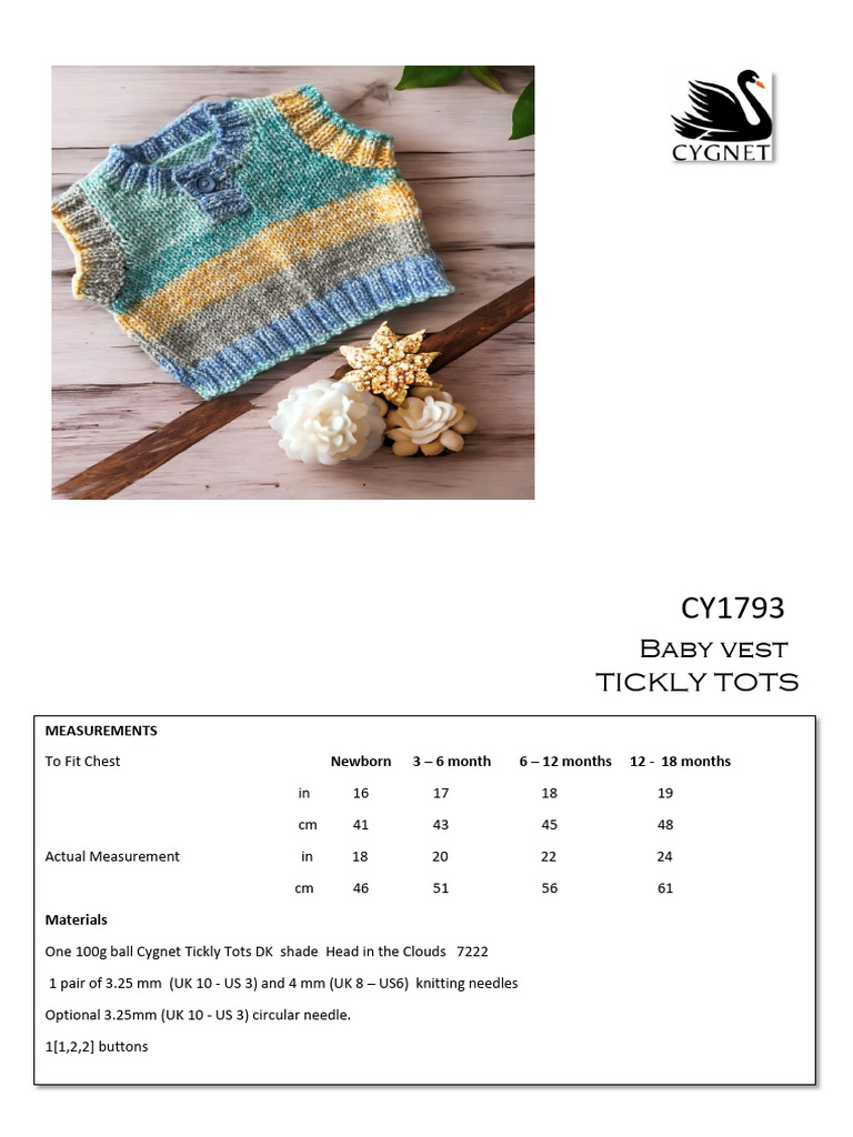 CY1793 Tickly Tots Vest | PDF | Knitting | Knitting Needle