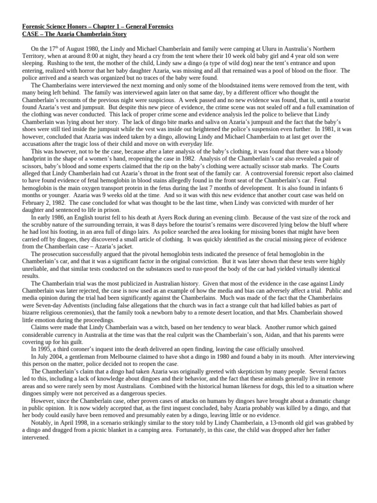 Azaria Chamberlain Case Overview | PDF