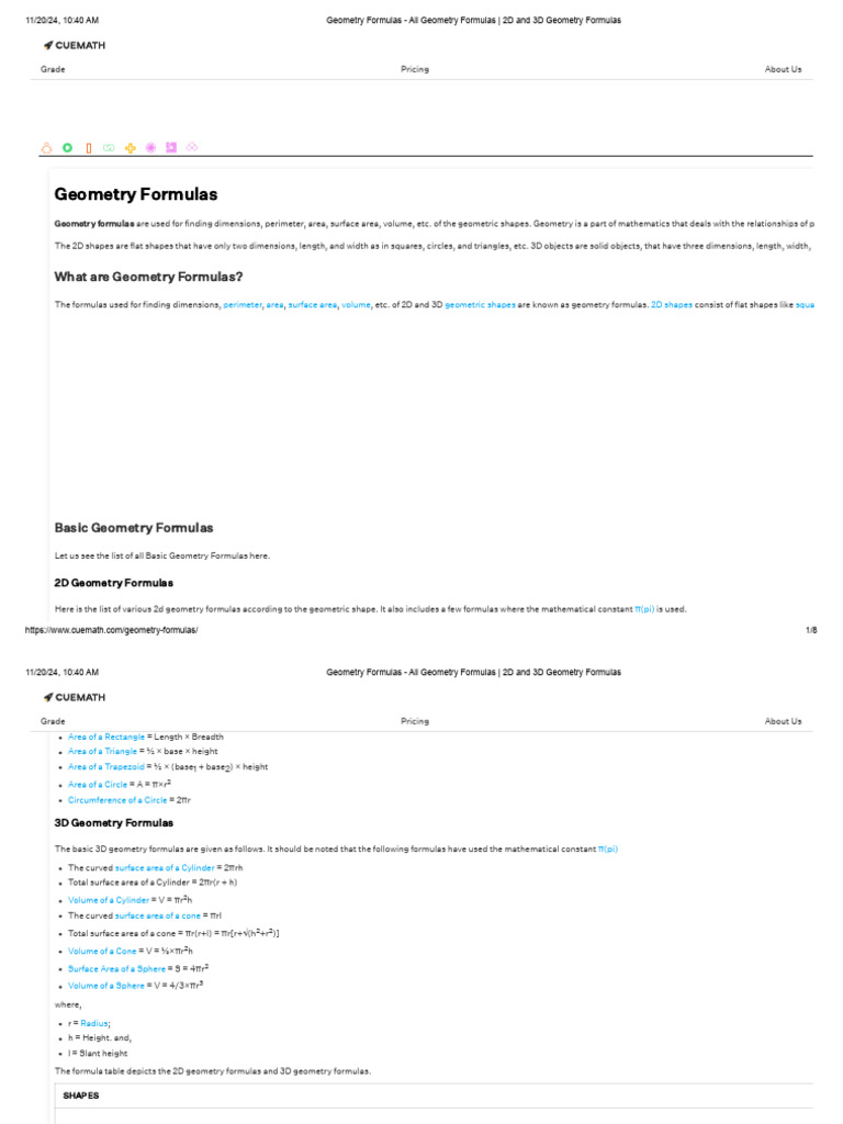 Geometry Formulas - All Geometry Formulas _ 2D and 3D Geometry Formulas ...
