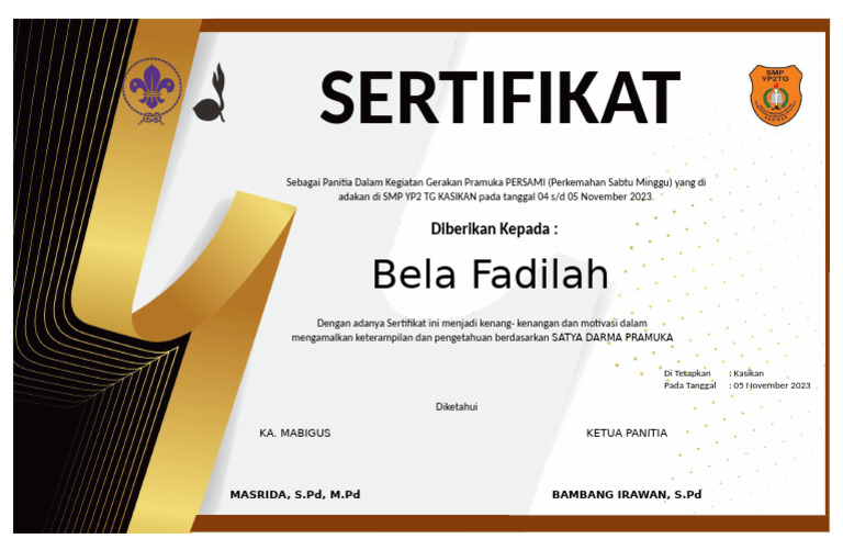 Sertifikat Panitia Pramuka | PDF