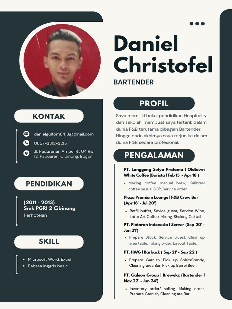 Profil Bartender Daniel Christofel | PDF