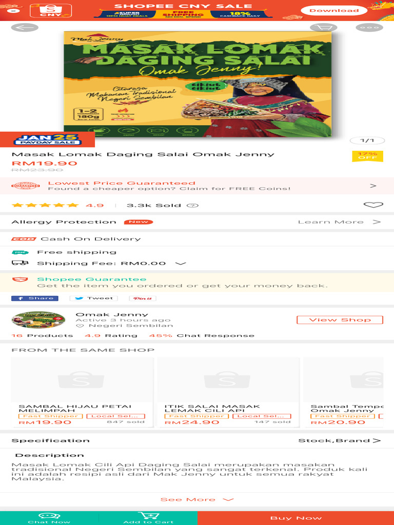 Masak Lomak Daging Salai Omak Jenny Shopee Mala | PDF