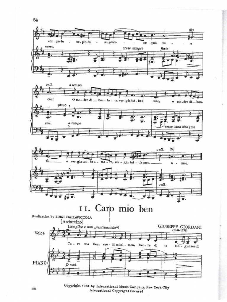 Caro Mio Ben B Flat CV | PDF