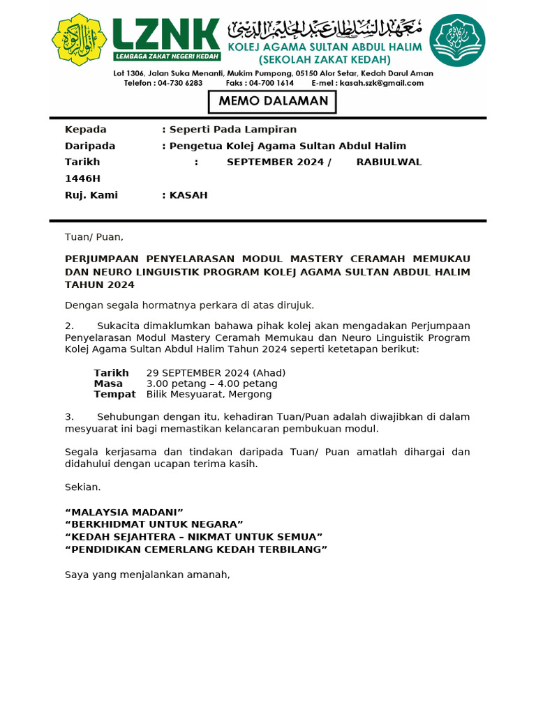 Memo Penyelaran MCM Dan NLP | PDF