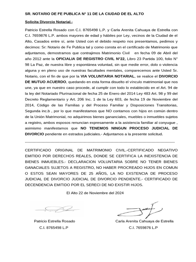 Divorcio Notarial | PDF | Divorcio | Documento de identidad