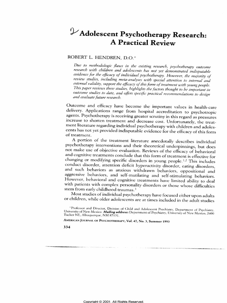 Adolescent Psychotherapy | PDF