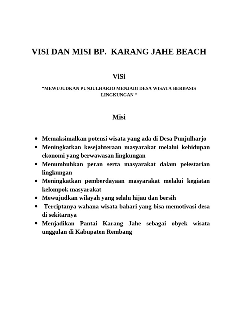 Visi Dan Misi BP KJB | PDF