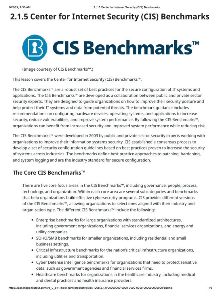Center For Internet Security (CIS) Benchmarks | PDF | Computer Security ...