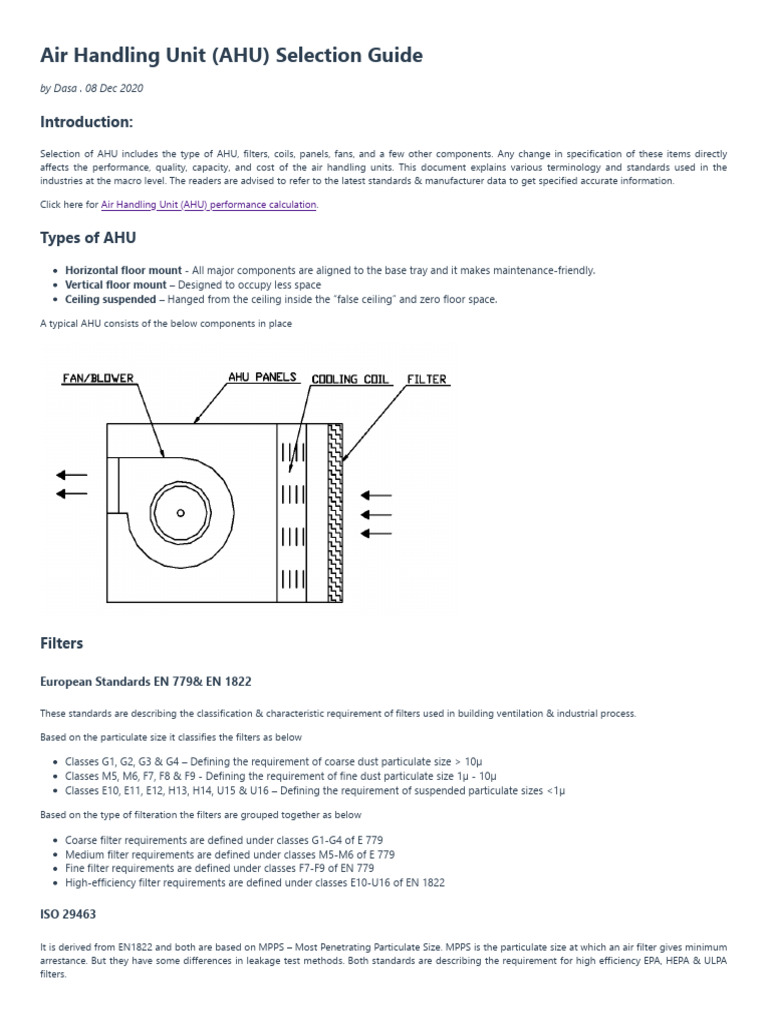 Air Handling Unit (AHU) Selection Guide | PDF | Building Insulation | Inductor