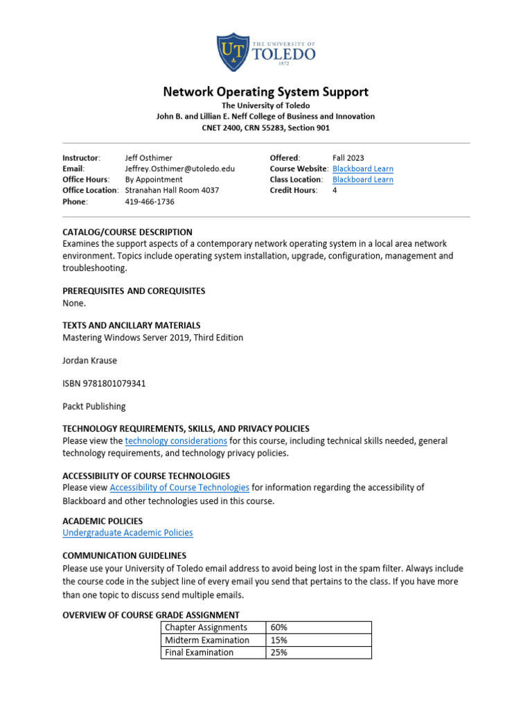 OSTHIMER Syllabus CNET2400 Fall 2023 901 | PDF | Americans With ...