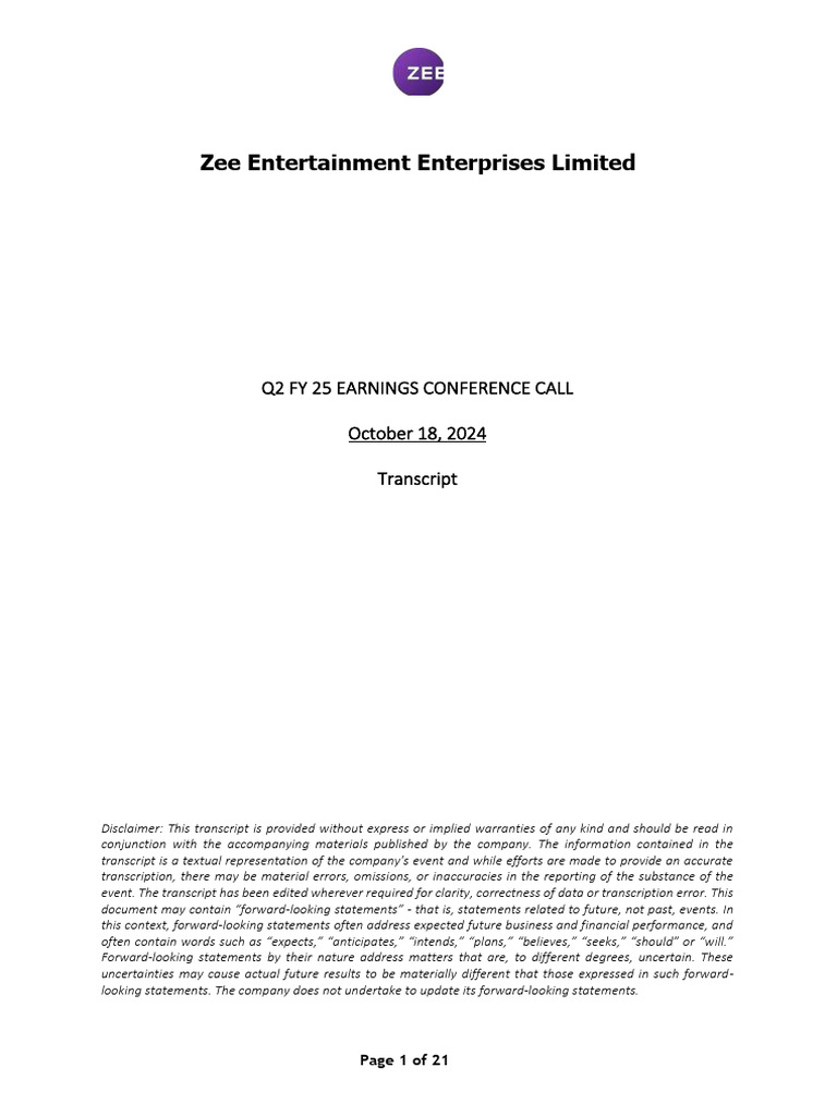 Q2 FY25 Earnings Call Transcript | PDF | Profit (Economics) | Advertising