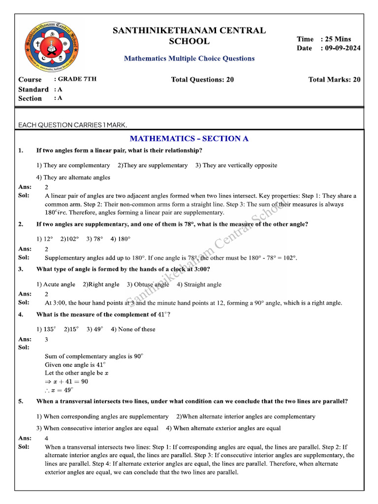 Class 7 Maths 1 Solutions | PDF