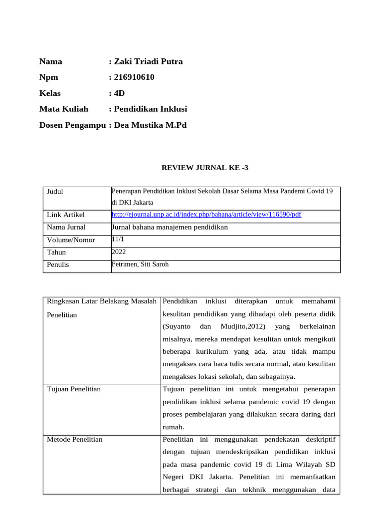 Zaki Triadi Putra Tm3 Inklusi | PDF