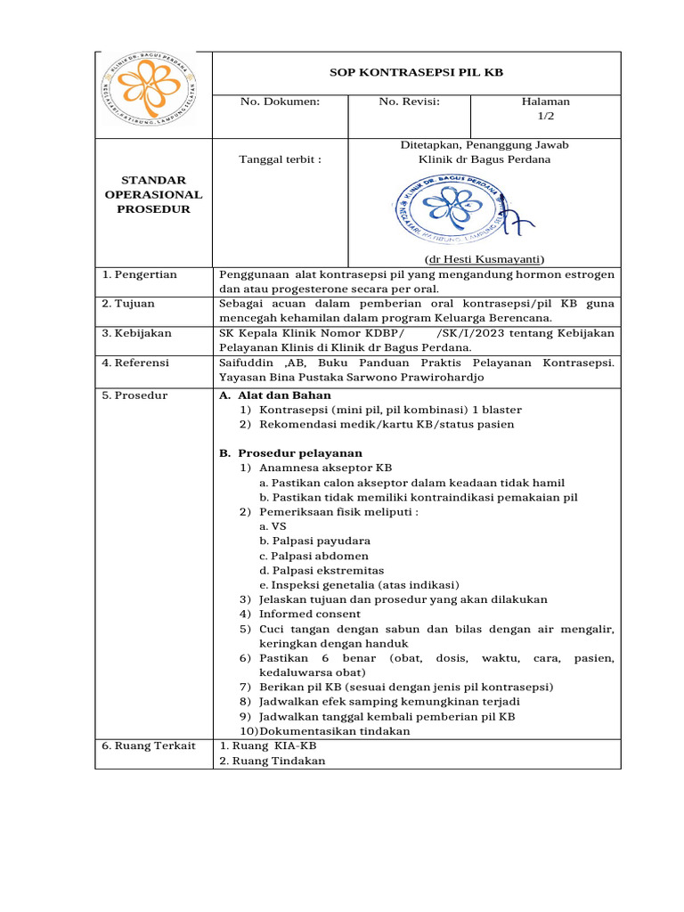 Sop Kontrasepsi KB Pil | PDF