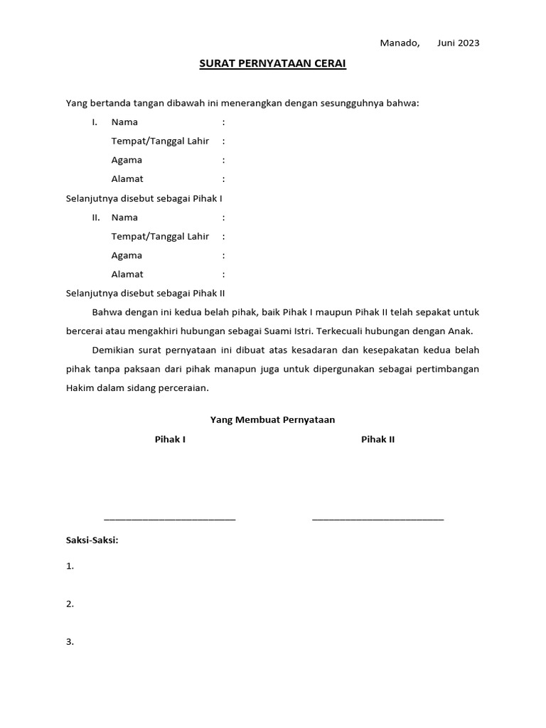 Surat Kesepakatan Cerai | PDF