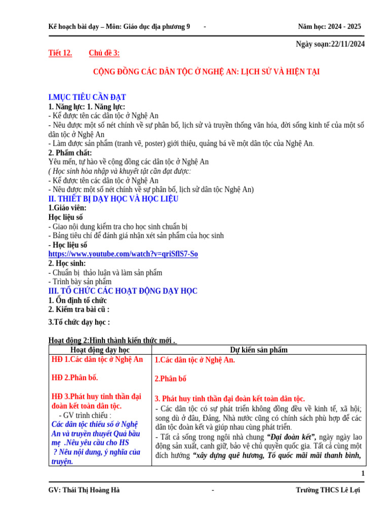 KHBD - GDĐP 9 - TUẦN 12 (TIẾT 12) | PDF