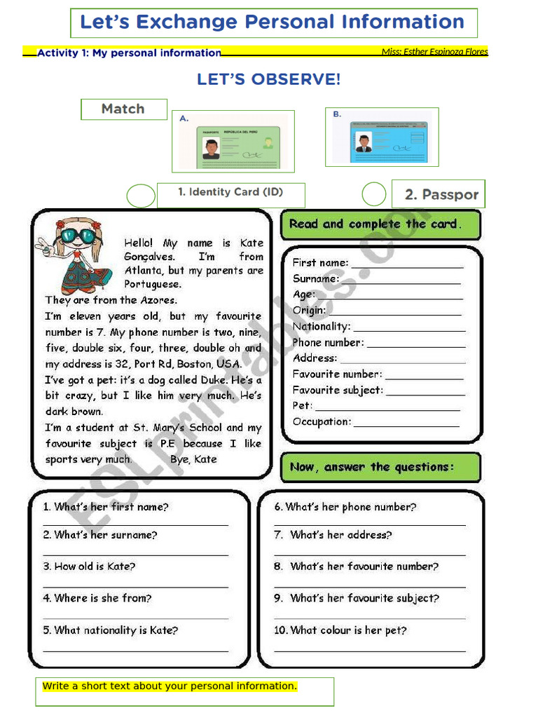 VII Ciclo 3° PERSONAL INFORMATION. | PDF