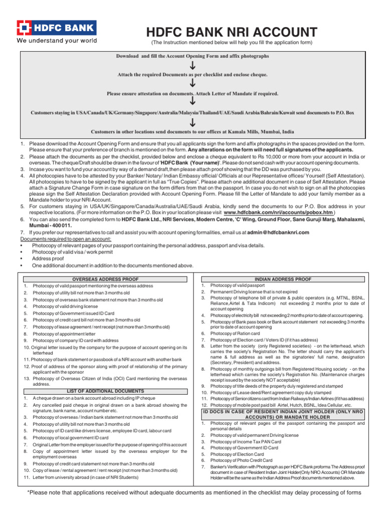 NRI Account Opening Document Checklist | PDF | Transaction Account ...